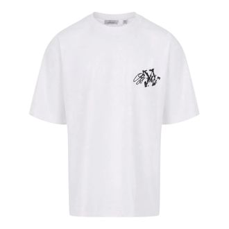 Off-white Geripptes Rundhals-T-Shirt mit gesticktem Pfeillogo - - Tops - Herren - Wei&szlig; - S