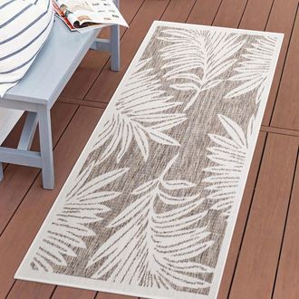 Carpet City Teppich Outdoor Wetterfest - Beige - 80x150 cm - Palmen-Blätter - Balkon Teppich Wasserabweisend - In-& Outdoor Teppiche für Terrasse, Garten, Küche, 