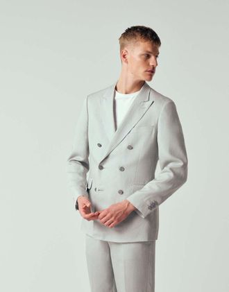 Mango Amalfic - Zweireihiger Slim-Fit-Anzugblazer aus Leinenmix in Blassblau