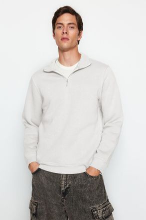 Trendyol MAN Herren Ecru Animal-Print Lang Regular Fit Sweatshirts
