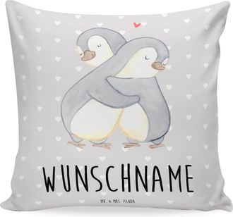 Mr. & Mrs. Panda Kopfkissen Pinguine Kuscheln - Personalisierte Geschenke, Geschenk für Frauen, Name, Freundin, Valentinstag, Kissen, Wunschname, Personalisiert, Bedru