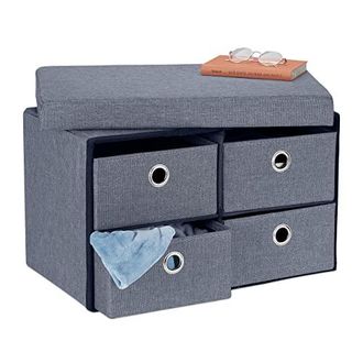 Relaxdays Sitzbank mit Stauraum, faltbar, 4 Schubladen, Flur, Wohn- & Schlafzimmer, Sitztruhe, HBT 39 x 60 x 38 cm, grau