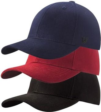 4sold Lot de 3 casquettes de baseball pour homme et femme, 100 % coton, casquette de baseball, de sport, décontractée, unie, style polo classique, taille un