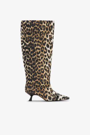 Ganni Leopard Eyelets Slouchy High Shaft Stiefel - Gr&ouml;&szlig;e 36 gemischt