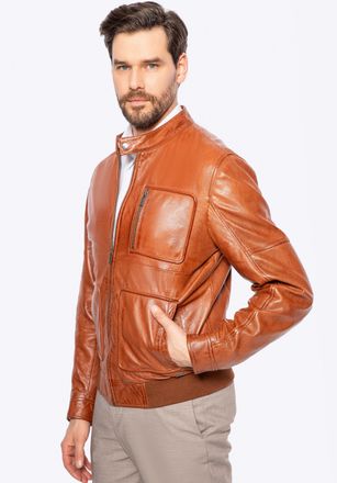 Wittchen Herren-Lammfelljacke mit rechteckigen Taschen, hellbraun, Naturleder