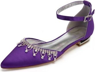 Generic Satin Chaussures De Mariage Mari&eacute;e Bout Pointu &Eacute;t&eacute; Plates Mariage Soir&eacute;e Chaussures Femmes 2Cm,Dark Purple,42 EU