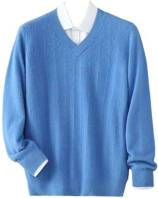 Generic Pull en cachemire &agrave; col en V pour homme - Manches longues - D&eacute;contract&eacute; - Chaud, bleu, XL