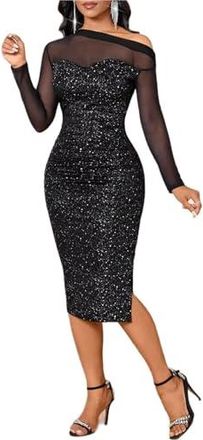 Generic Robes Bodycon Midi &Agrave; Manches Longues En Maille Sexy Taille Haute Robe Longue Mince Pour Femmes Robe De Soir&eacute;e De F&ecirc;te De Cocktail Invit&eacute; De Mariage(M)