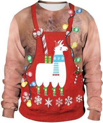 Generic Pull de Noël pour Homme Le Père Noël Imprimé Moche Casual Doux Sweat Col Rond Chaud À Manches Longues Grande Taille