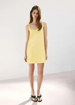 Mango Robe coton &eacute;vas&eacute;e jaune pastel - Femme - XS - MANGO