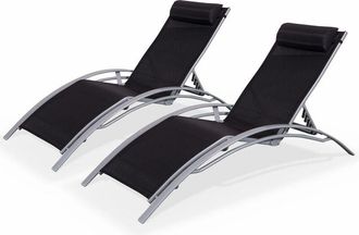 Sweeek 2er-Set Sonnenliegen aus Aluminium mehrfach verstellbar Grau / Schwarz