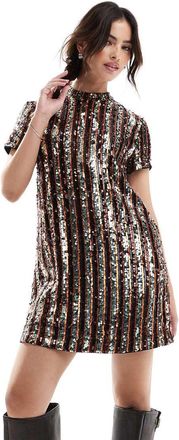 Superdry Robe t-shirt courte &agrave; sequins - Multicolore-Argent&eacute;