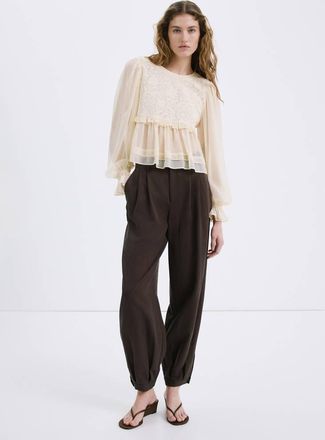 Mango Chemise combin&eacute;e dentelle jaune - Femme - S - MANGO