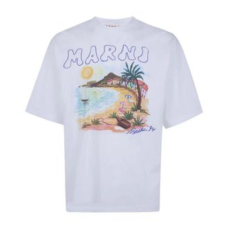 Marni Beach Print Baumwoll-T-Shirt - - Tops - Herren - Wei&szlig; - S