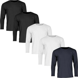 Fruit Of The Loom 5er Pack Valueweight Long Sleeve T Herren Langarm Shirt, 2xWhite +2xBlack +DeepNavy, L