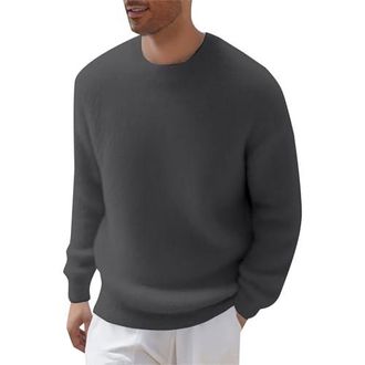 Generic Pull en laine pour homme - Col rond - Manches longues - Solide - Doux - Chaud - Pull en tricot - Couleur unie, gris foncé, XXL