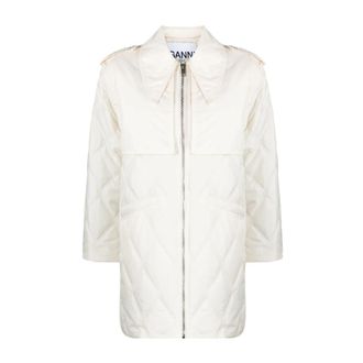 Ganni Ripstop Quilt Midi Jacke - - Jackets - Damen - Wei&szlig; - S