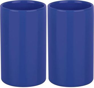 Spirella Zahnputzbecher Zahnb&uuml;rstenhalter Keramik Tube 7x11,5 cm Blau, Blue (Packung mit 2)