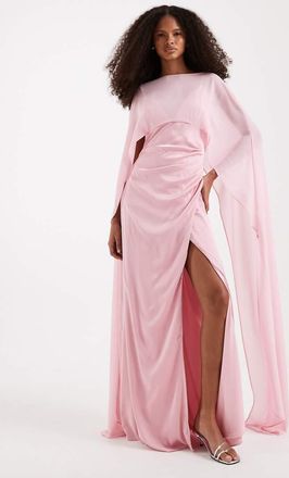 Tfnc Linvit&eacute;e - Robe longue en satin avec cape en tulle - Rose