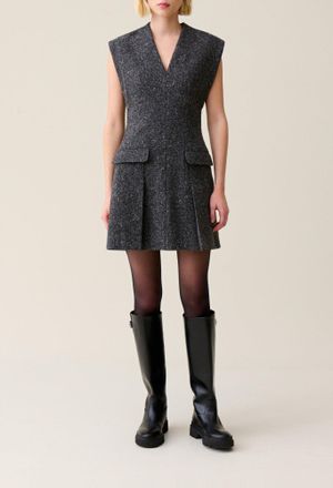 Claudie Pierlot Robe grise cintr&eacute;e tailleur tweed