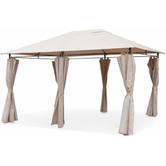 Sweeek Tonnelle 3x4 m - Divio - Toile beige - Pergola avec rideaux. tente de jardin. barnum. chapiteau. r&eacute;ception