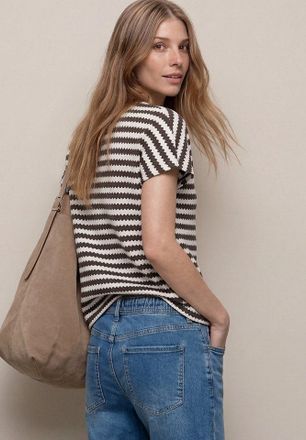 Street One Rundhalsshirt Style Cris Sommershirt mit Streifen und im Strick-Look