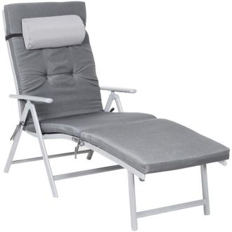 Songmics Transat inclinable, pliable, Bain de soleil, Chaise Longue,chaise de jardin pliable avec Matelas dUne &eacute;paisseur de 6cm Charge Max 150kg - Gris