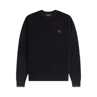 Fred Perry Gepr&auml;gter Textur Rundhalspullover - - Knitwear - Herren - Schwarzk - XS