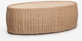 Sklum Ovaler Gartentisch 105x60 cm aus Akazienholz und synthetischem Rattan Clarnyx Nat&uuml;rlich