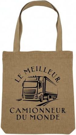 Fabulous Sac Shopping Tote Bag Aspect Lin - Le Meilleur Camonnieur du Monde Camion Transport - Sac de Courses Toile Epaisse 360g Beige Naturel Cabas Port&eacute; Epau