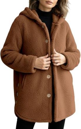 Generic Vestes pelucheuses pour femme - Manteaux &agrave; capuche d&eacute;contract&eacute;s boutonn&eacute;s tendance et chauds pour lhiver - V&ecirc;tements dext&eacute;rieur surdimensionn&eacute;s pour v