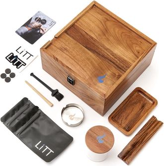 LITT Aufbewahrungsbox aus Holz mit integriertem Rolltablett mit Zubeh&ouml;r - diskret organisierte Aufbewahrung f&uuml;r modernen Lebensstil