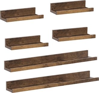 Woltu Bilderleiste 6er Set, Bilderregal Fotoleiste Wandregal, erh&ouml;hte Vorderkante, f&uuml;r Dekoartikel, Gew&uuml;rzgl&auml;ser und Bilderrahmen, vintagebraun