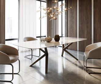 DELIFE Esstisch Edge Boot 270x120 Keramik Iris FMG Onice Grigio Zenthara kantig Metall Effektfinish Titan, Esstische