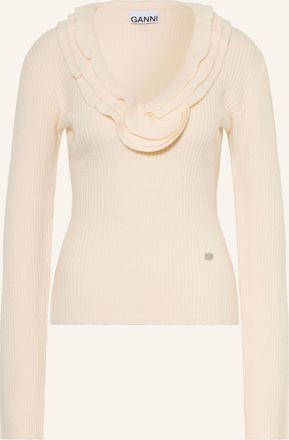 Ganni Pullover Mit Merinowolle Und Volants beige