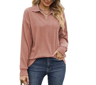 Generic Pull &agrave; revers tendance pour femme - Col en V - Ample et confortable - Pour lhiver - Chemises de sport, rose, XXL