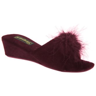Sleepers Anne Damen Hausschuhe/Pantoffeln mit Schmuckstein, flauschigem Bommel und Absatz (40 EUR) (Burgunder)