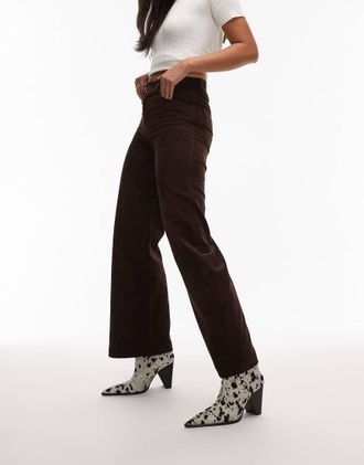 & Other Stories Pantalon large en velours c&ocirc;tel&eacute; avec 5 poches - Marron-Brown