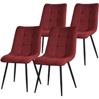 ML Design Set de 4 Chaises de Salle &agrave; Manger Rouge, avec Rev&ecirc;tement en Tissu Polyester et Pieds M&eacute;talliques Noirs, Chaises de Cuisine avec Dossier, Chaises
