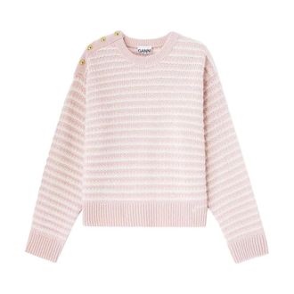 Ganni Gestreifter Strickpullover mit Knopfdetail - - Knitwear - Damen - Rosa - L