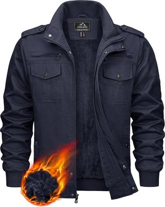 KEFITEVD Fliegerjacke Herren Winterjacke Gef&uuml;ttert Jacke Hersbt Winter &Uuml;bergang Fleecefutter Cargo Arbeitsjacke Wandern Angeln Outdoorjacke M&auml;nner Dunkelblau 2