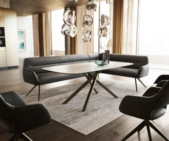 DELIFE Esszimmerbank Taya-Flex 285x190 cm Mikrofaser Anthrazit Vintage Kreuzgestell kantig Effektfinish Titan Taschenfederkern Links, Eckb&auml;nke