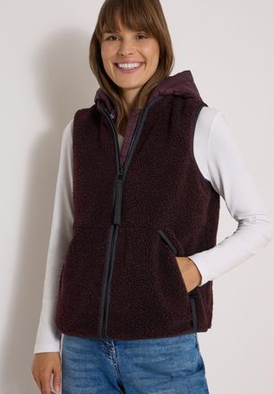 Cecil Fellimitatweste CECIL, Damen, Gr. XXL (46), berry rot, Stoff;Pl&uuml;sch, Obermaterial: 100% Polyester. Obermaterial 2: 100% Nylon, unifarben, comfort fit 