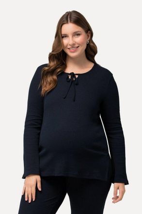 Ulla Popken T-Shirt Longshirt Rippjersey Ausschnitt mit Bindeband Schwangerschaft