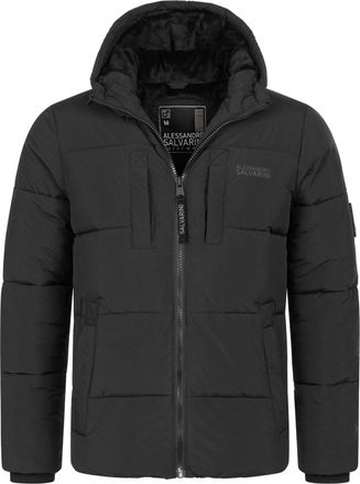 Alessandro Salvarini Herren Winterjacke (S-3XL) - 6 Taschen, gef&uuml;tterte Kapuze, innen mit Teddyfell, Steppjacke, Warme Jacke M&auml;nner - AS-422 (3XL, Schwarz)