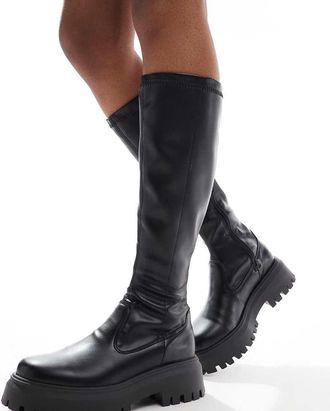 Asos Curve - Canyon - Bottes souples hauteur genou &agrave; semelle chunky - Noir