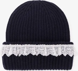 Ganni Bonnet en laine et dentelle Bleu marine - Pour Femme