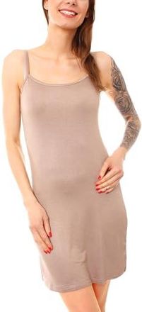 Easy Young Fashion Haut long basique à bretelles spaghetti pour femme - Sous-robe courte - Robe débardeur longue - Robe de nuit en coton 8009 - Taille unique (XS - M), m