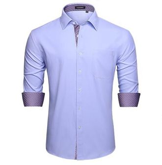 Hisdern Chemise habill&eacute;e pour Hommes Regular Fit Button Down Chemises Violettes Longues avec Poche