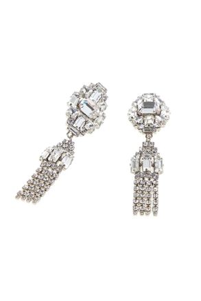 Alessandra Rich Womens Embellished Metal Earrings Crysilver Brass Glass